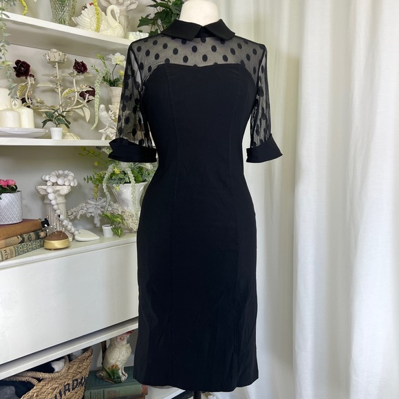belle poque | Dresses | Belle Poque Collared Black Polka Dot Mesh ...